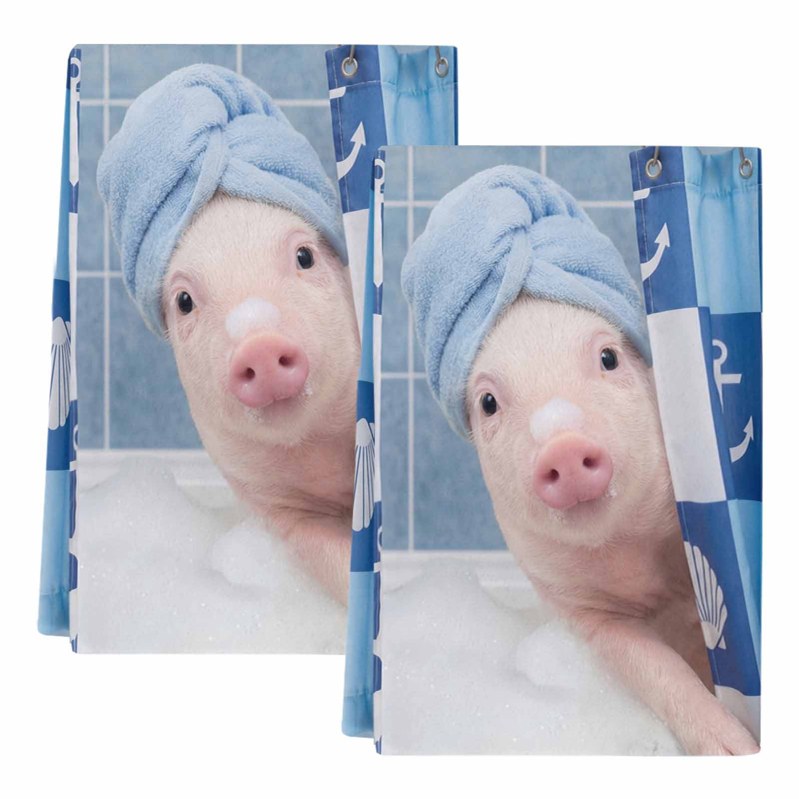 Dish Towels, Bathing Pig Absorbent Kitchen Towels 2 PCS, Funny Animal ...