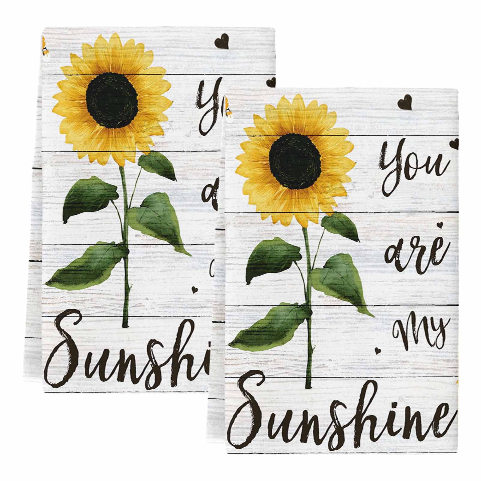 Dish Towels, Bee Sunflowers Absorbent Kitchen Towels 2 PCS, Wood Grain ...