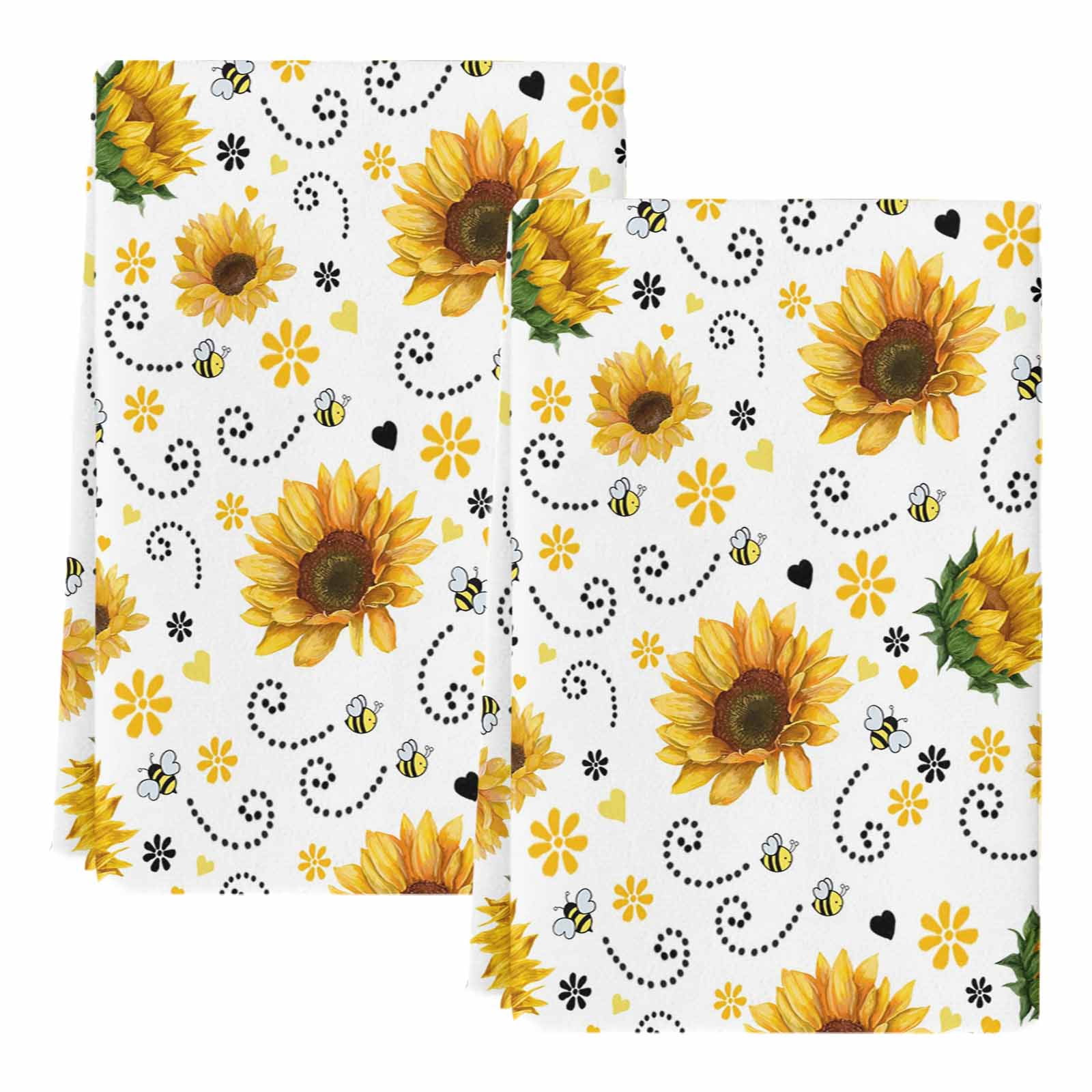 Dish Towels, Bees Sunflower Absorbent Kitchen Towels 2 PCS, Farmhouses ...