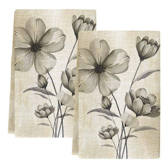 Dish Towels, Beige Flower Absorbent Kitchen Towels 2 PCS, Floral Branch ...