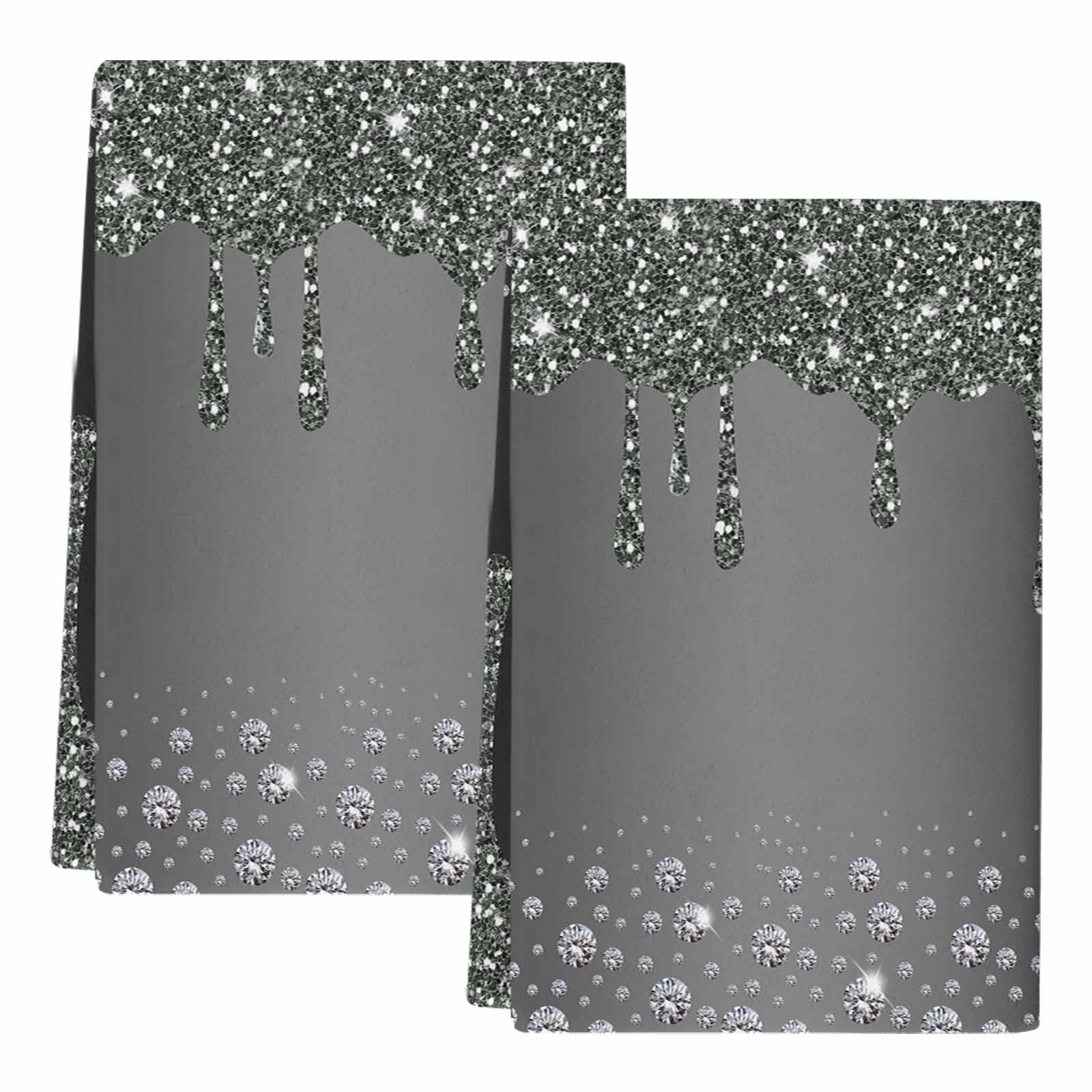 Dish Towels, Black Diamond Absorbent Kitchen Towels 2 PCS, Luxury Bling ...