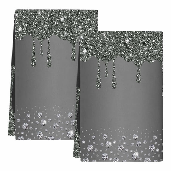 Dish Towels, Black Diamond Absorbent Kitchen Towels 2 PCS, Luxury Bling ...