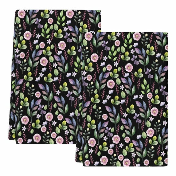 Dish Towels, Black Floral Leaves Absorbent Kitchen Towels 2 PCS, Berry ...