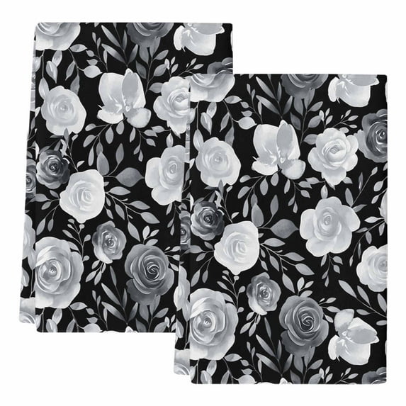 Dish Towels, Black Rose Absorbent Kitchen Towels 2 PCS, Vintage Flowers ...