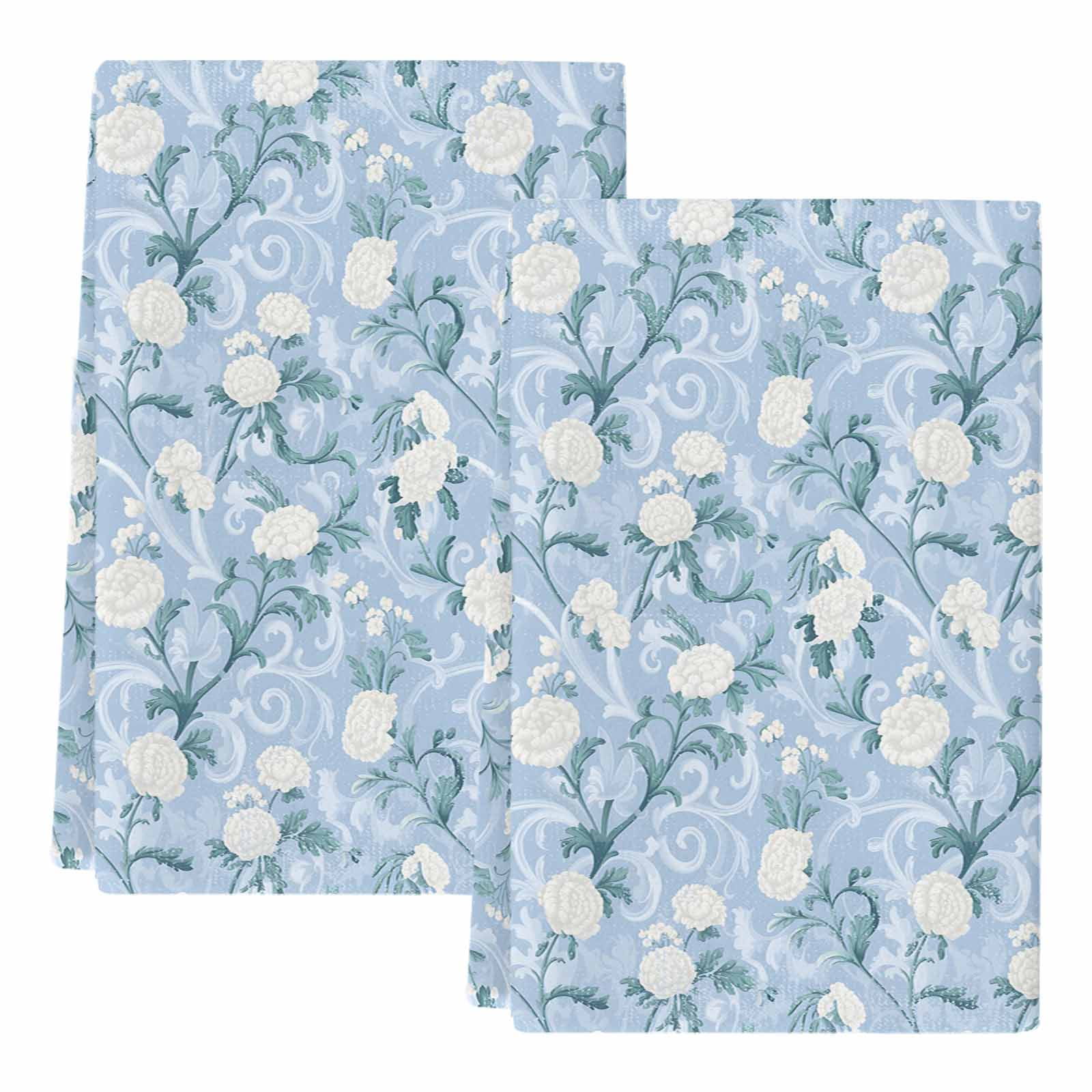 Dish Towels, Blue Floral Absorbent Kitchen Towels 2 PCS, Retro ...