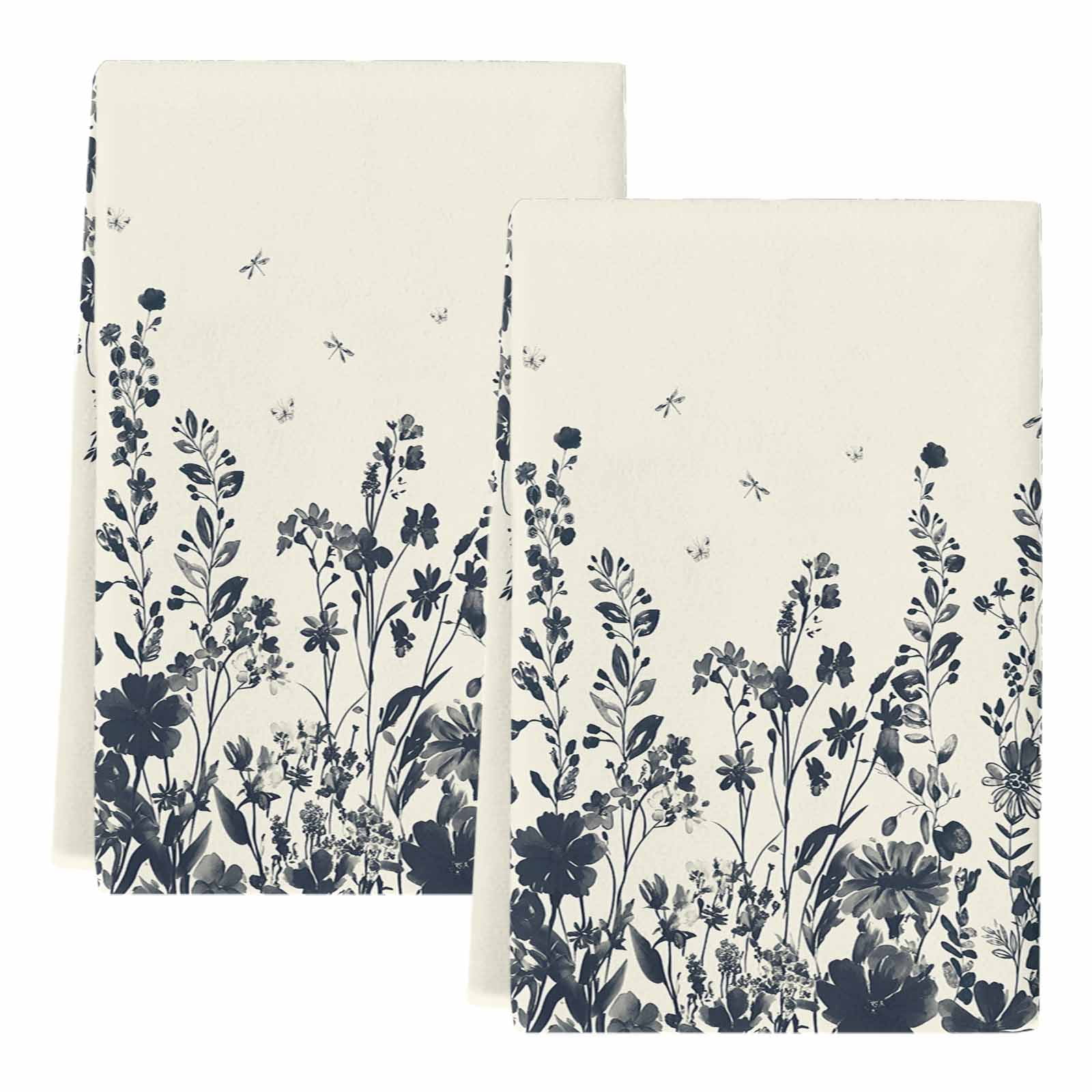 Dish Towels, Blue Floral Absorbent Kitchen Towels 2 PCS, Watercolor ...