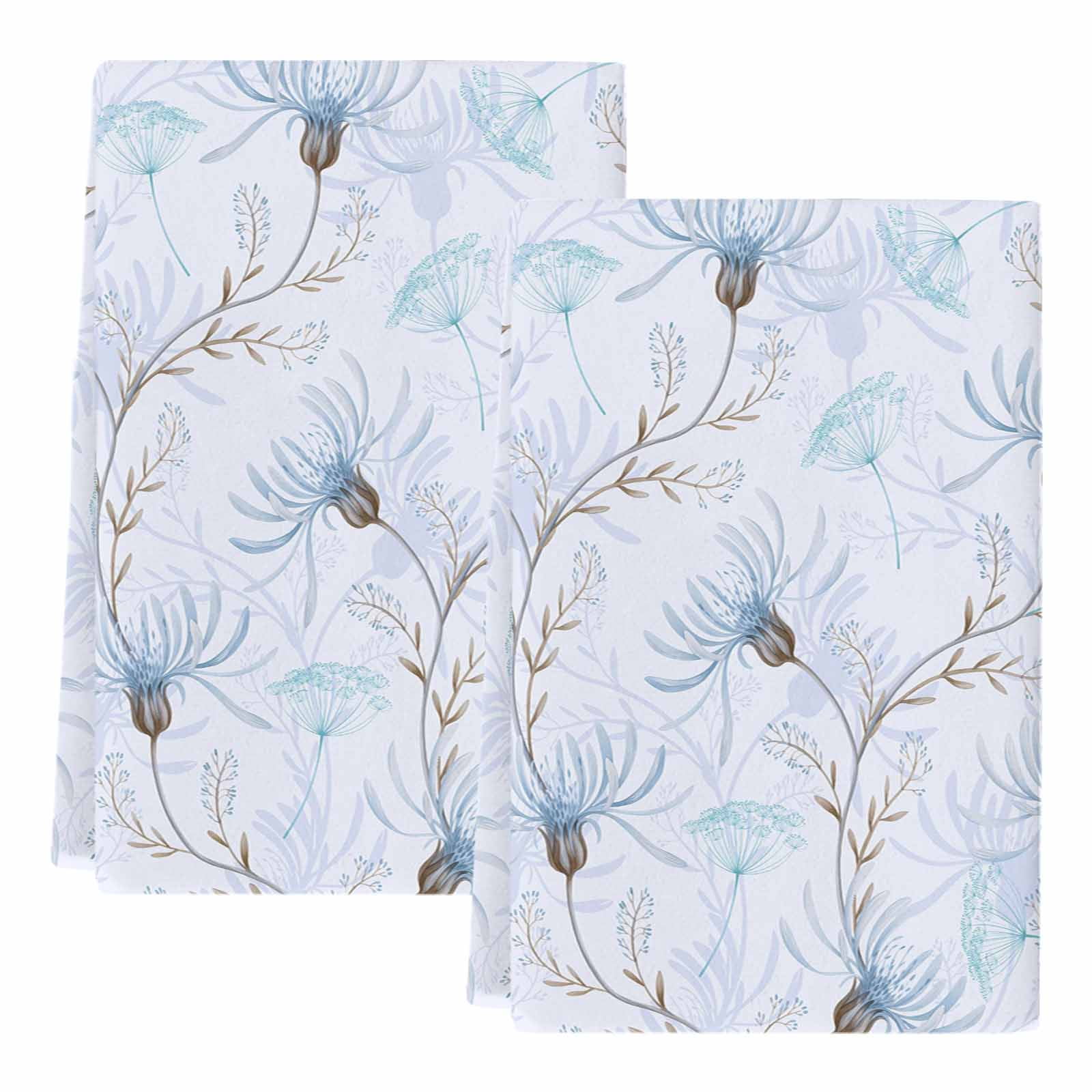 Dish Towels, Blue Flower Absorbent Kitchen Towels 2 PCS, Floral Leaves ...
