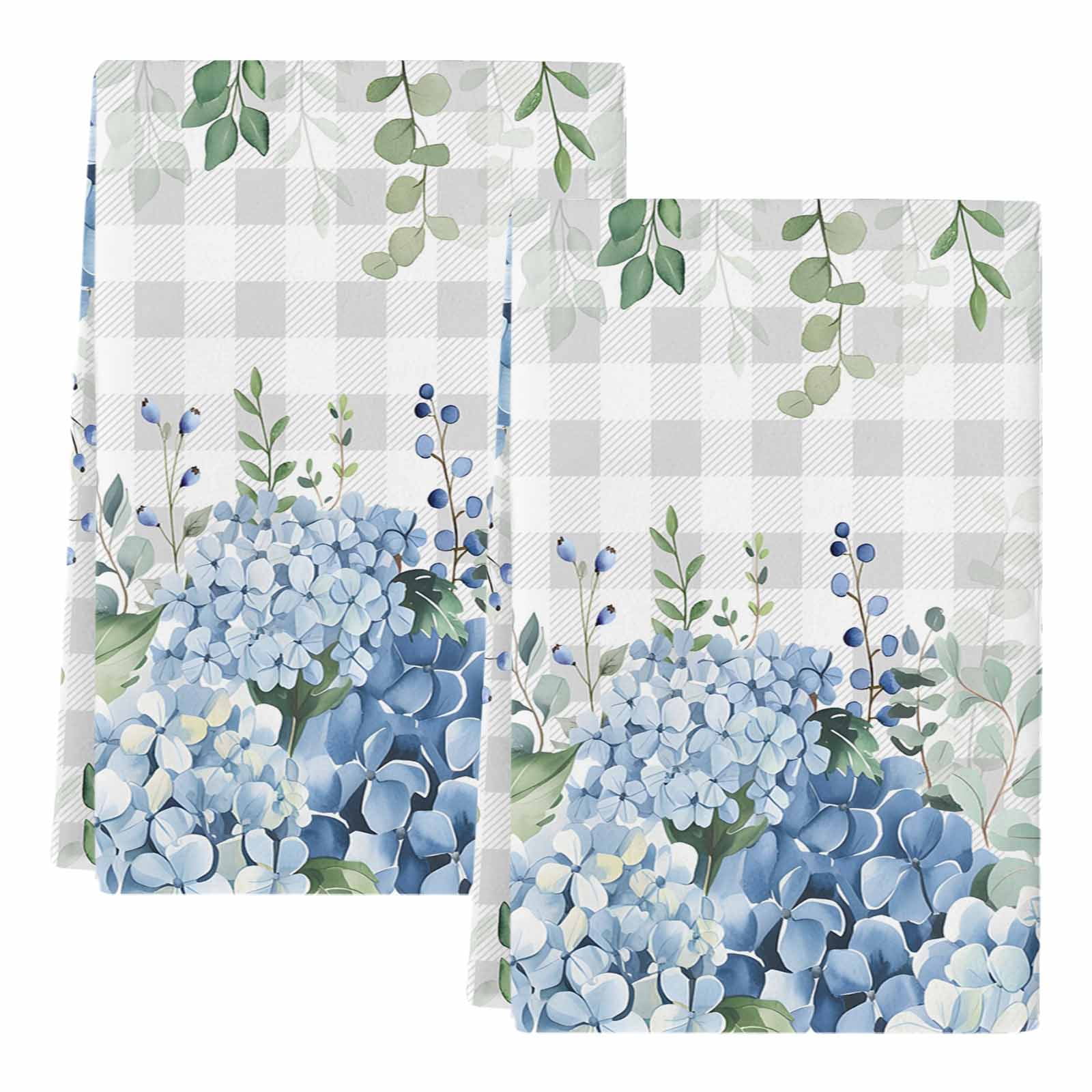 Dish Towels, Blue Hydrangea Absorbent Kitchen Towels 2 PCS, Green ...