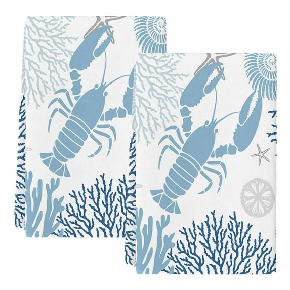 Dish Towels, Blue Lobster Absorbent Kitchen Towels 2 PCS, Coral ...