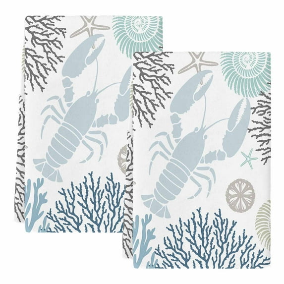 Dish Towels, Blue Lobster Absorbent Kitchen Towels 2 PCS, Teal Coral ...