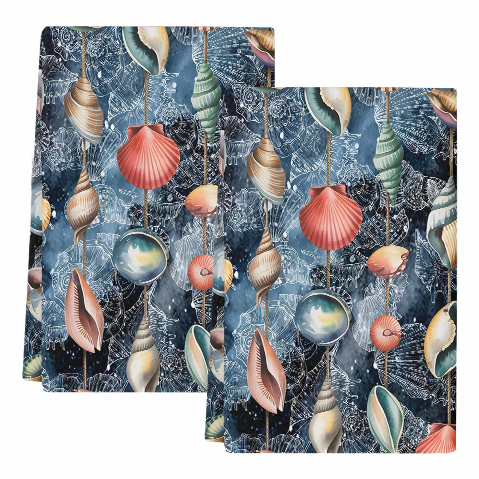 Dish Towels, Blue Marine Life Absorbent Kitchen Towels 2 PCS, Conch Sea ...