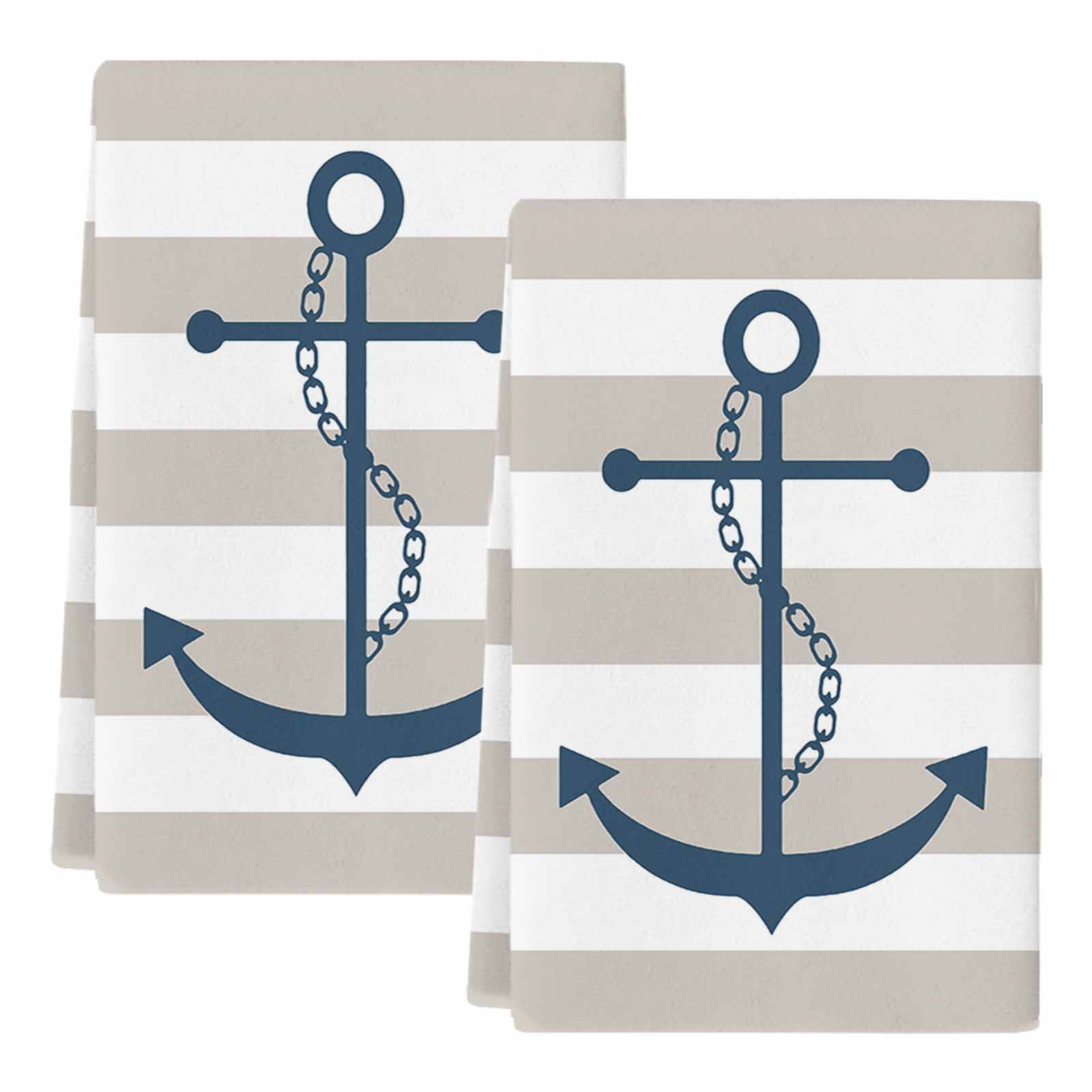 Dish Towels, Blue Nautical Anchor Chain Absorbent Kitchen Towels 2 PCS ...