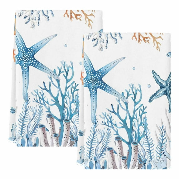 Dish Towels, Blue Starfish Absorbent Kitchen Towels 2 PCS, Cora Marine ...