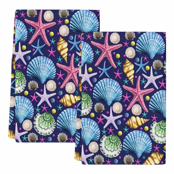 Dish Towels, Blue Starfish Absorbent Kitchen Towels 2 PCS, Ocean Shell ...