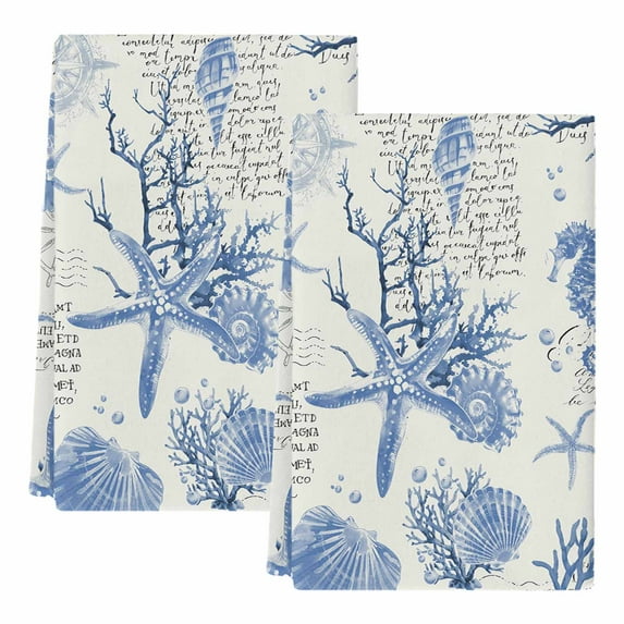 Dish Towels, Blue Starfish Conch Absorbent Kitchen Towels 2 PCS, Shell ...