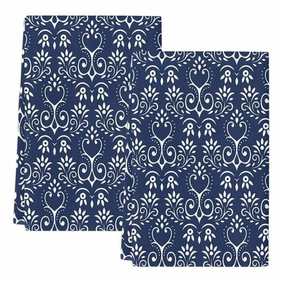 Dish Towels, Boho Floral Absorbent Kitchen Towels 2 PCS, Navy Blue ...