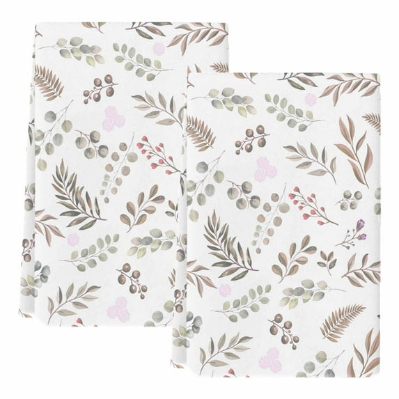 Dish Towels, Brown Berry Leaves Absorbent Kitchen Towels 2 PCS ...