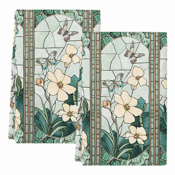 Dish Towels, Butterfly Absorbent Kitchen Towels 2 PCS, Green Leaves ...