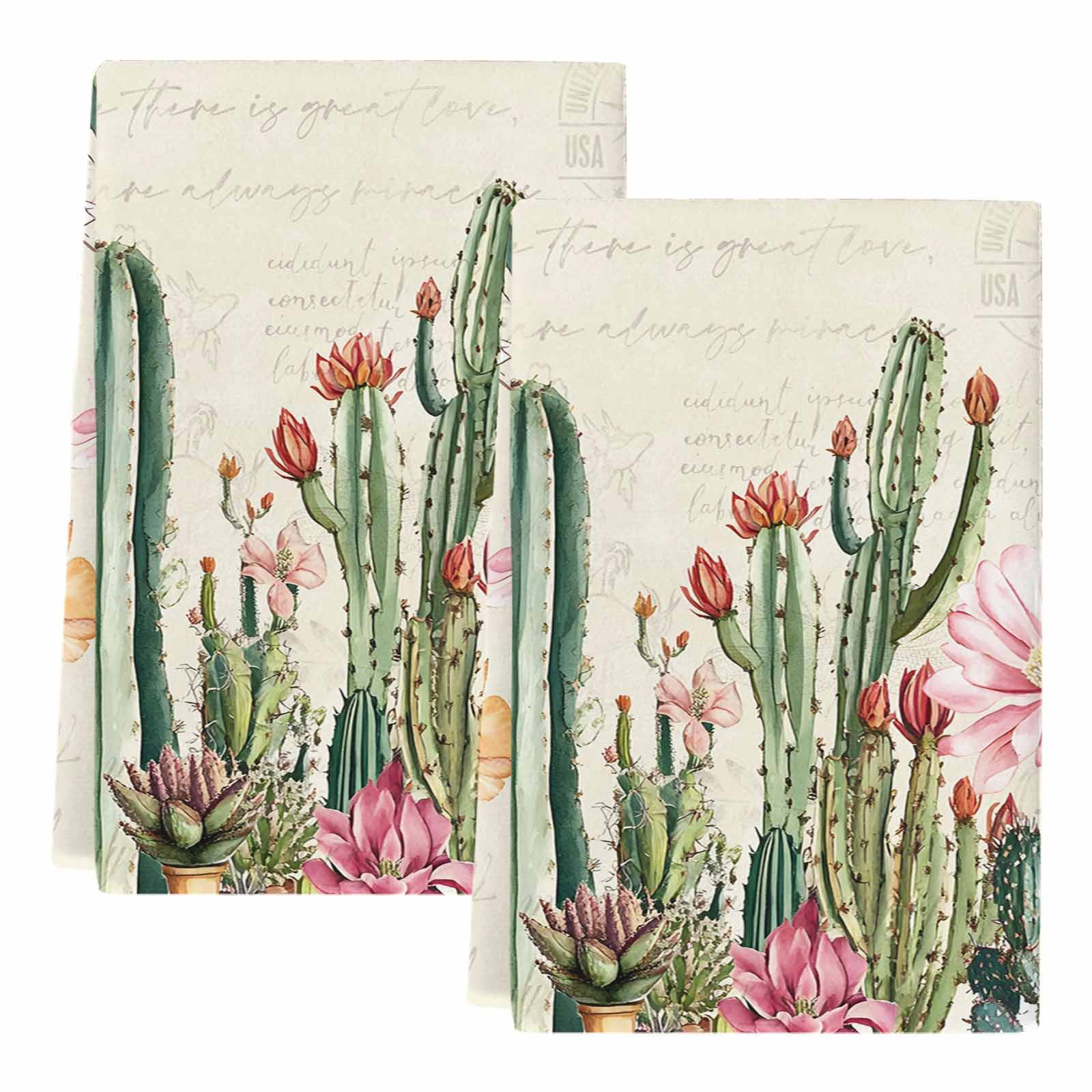 Dish Towels, Cactus Absorbent Kitchen Towels 2 PCS, Vintage Flower ...