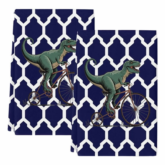 Dish Towels, Cartoon Dinosaur Ride Bike Absorbent Kitchen Towels 2 PCS ...
