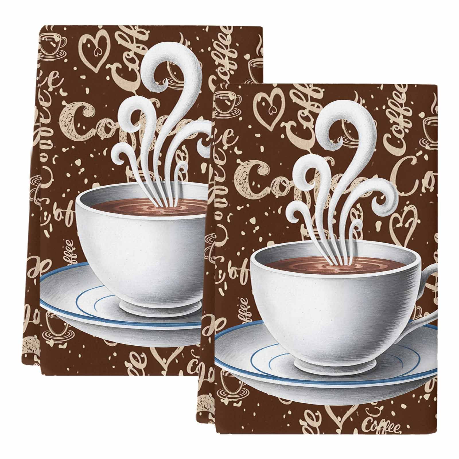 Dish Towels, Coffee Cup Absorbent Kitchen Towels 2 PCS, Retro Brown ...