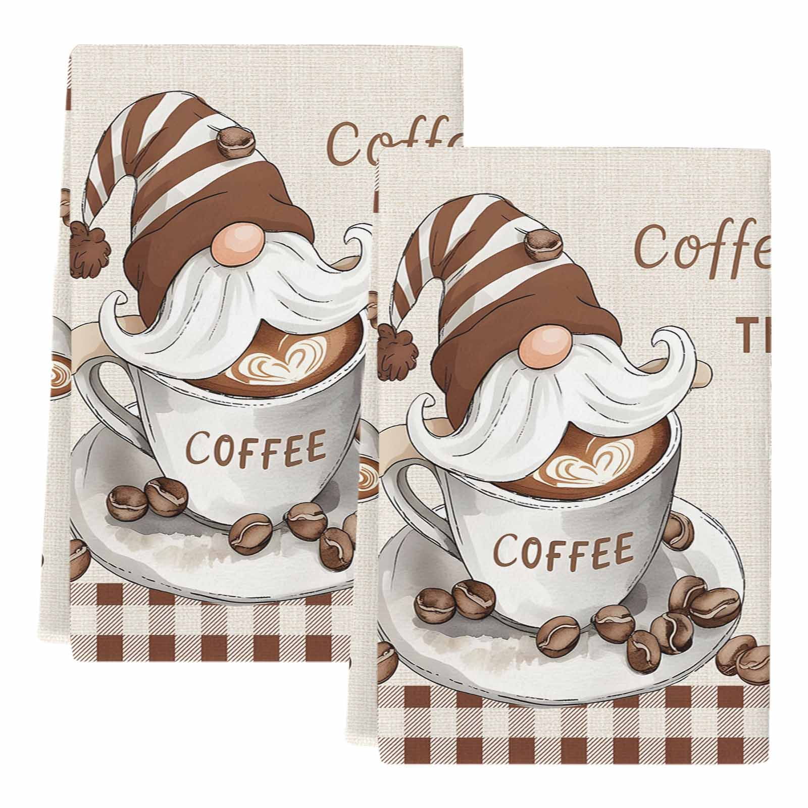 Dish Towels, Coffee Time Gnome Absorbent Kitchen Towels 2 PCS, Coffee ...