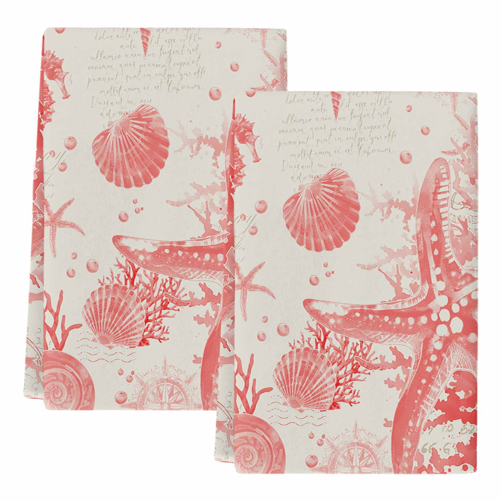Dish Towels, Conch Starfish Absorbent Kitchen Towels 2 PCS, Red Shell ...