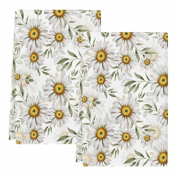 Dish Towels, Daisy Flower Absorbent Kitchen Towels 2 PCS, Green Leaves ...