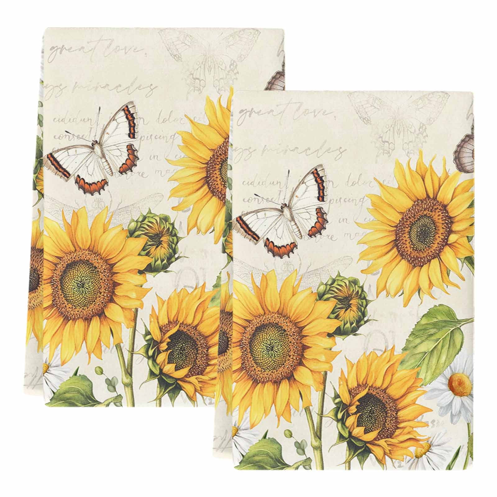 Dish Towels, Daisy Sunflower Absorbent Kitchen Towels 2 PCS, Butterfly ...