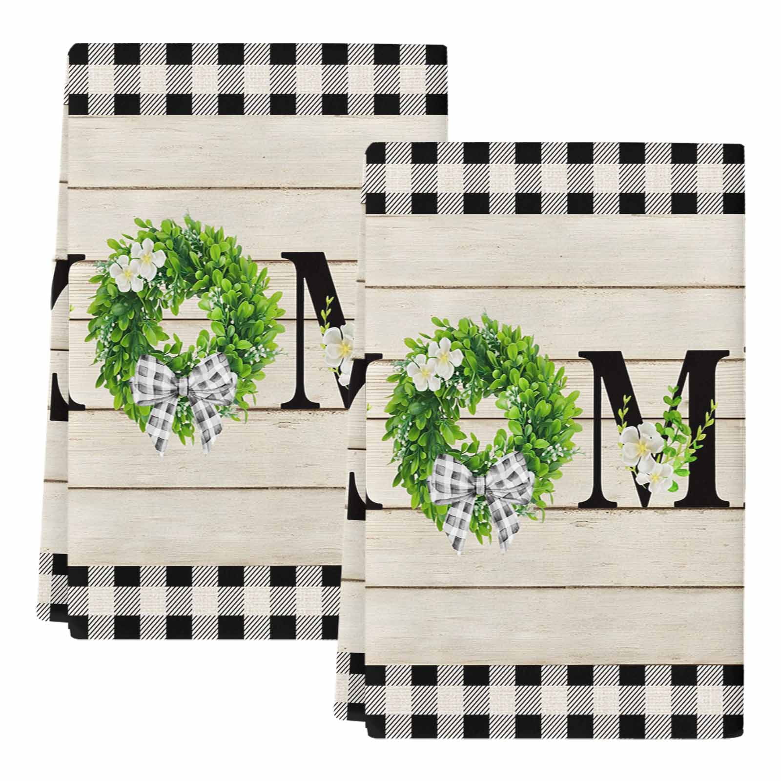 Dish Towels, Eucalyptus Leaf Bow Tie Wreath Absorbent Kitchen Towels 2 ...