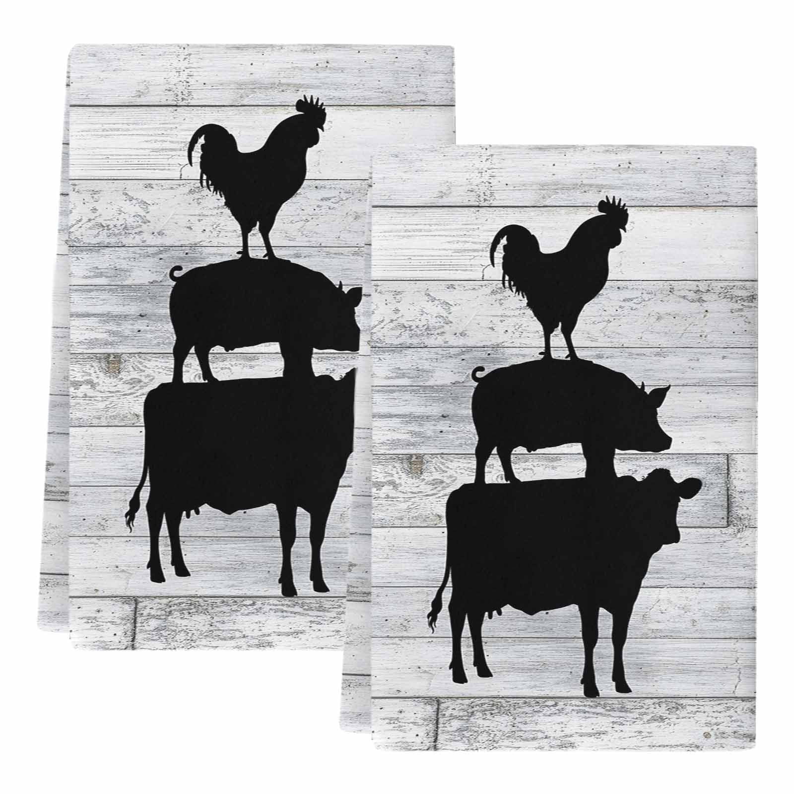 Dish Towels, Farm Animal Absorbent Kitchen Towels 2 PCS, Cow Pig ...