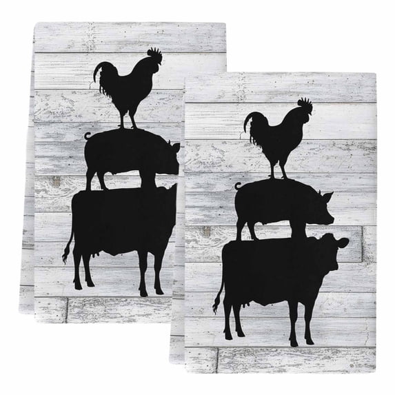 Dish Towels, Farm Animal Absorbent Kitchen Towels 2 PCS, Cow Pig ...