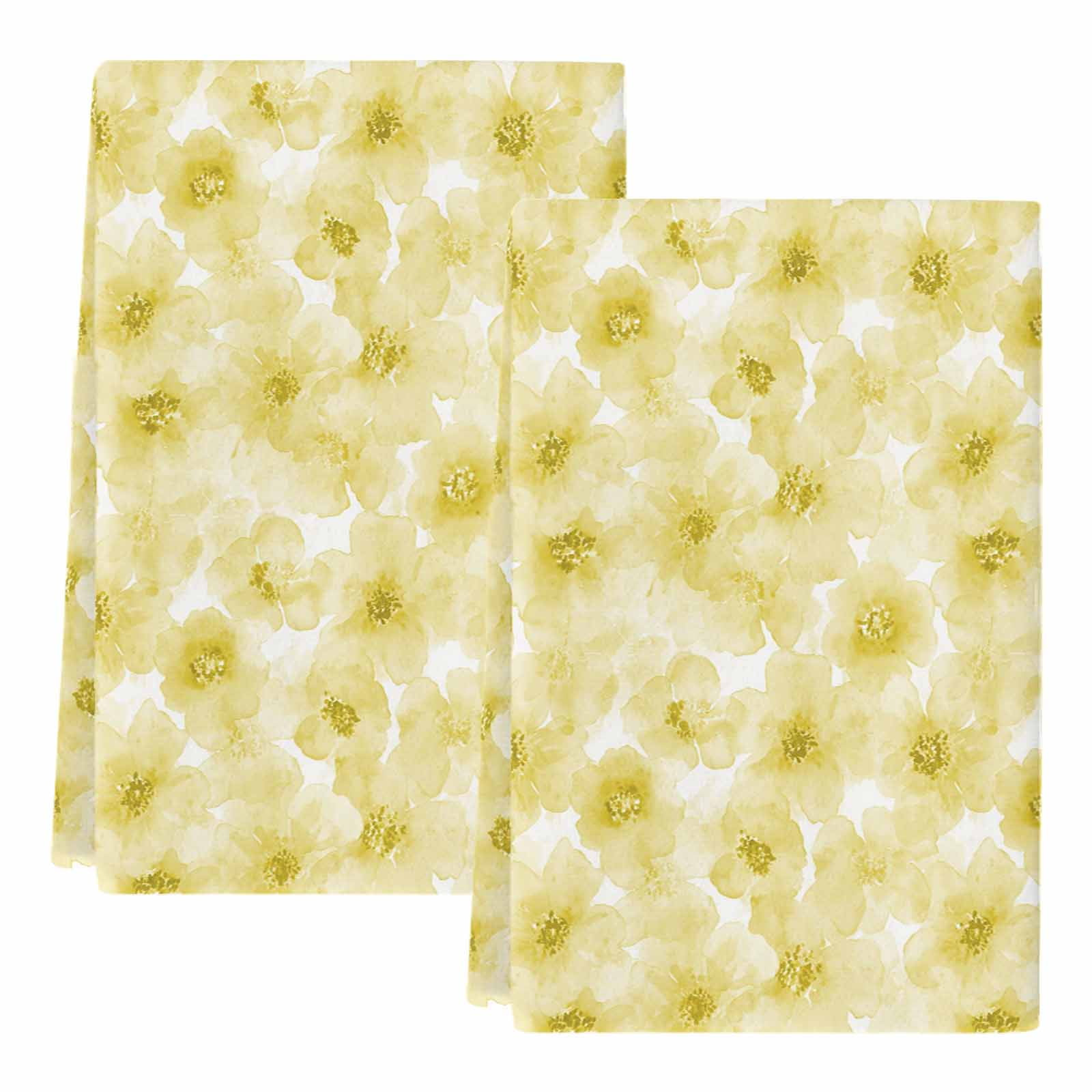 Dish Towels, Floral Absorbent Kitchen Towels 2 PCS, Yellow Watercolor ...