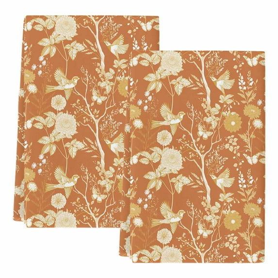 Dish Towels, Floral Bird Absorbent Kitchen Towels 2 PCS, Orange Flower ...