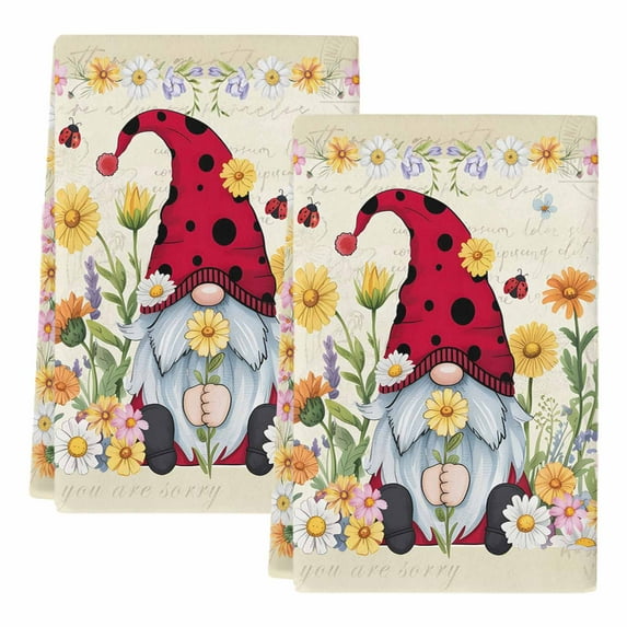 Dish Towels, Floral Gnome Absorbent Kitchen Towels 2 PCS, Spring Summer ...