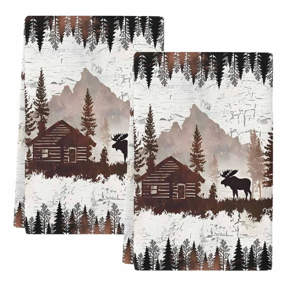 Dish Towels, Forest Moose Absorbent Kitchen Towels 2 PCS, Log Cabin ...