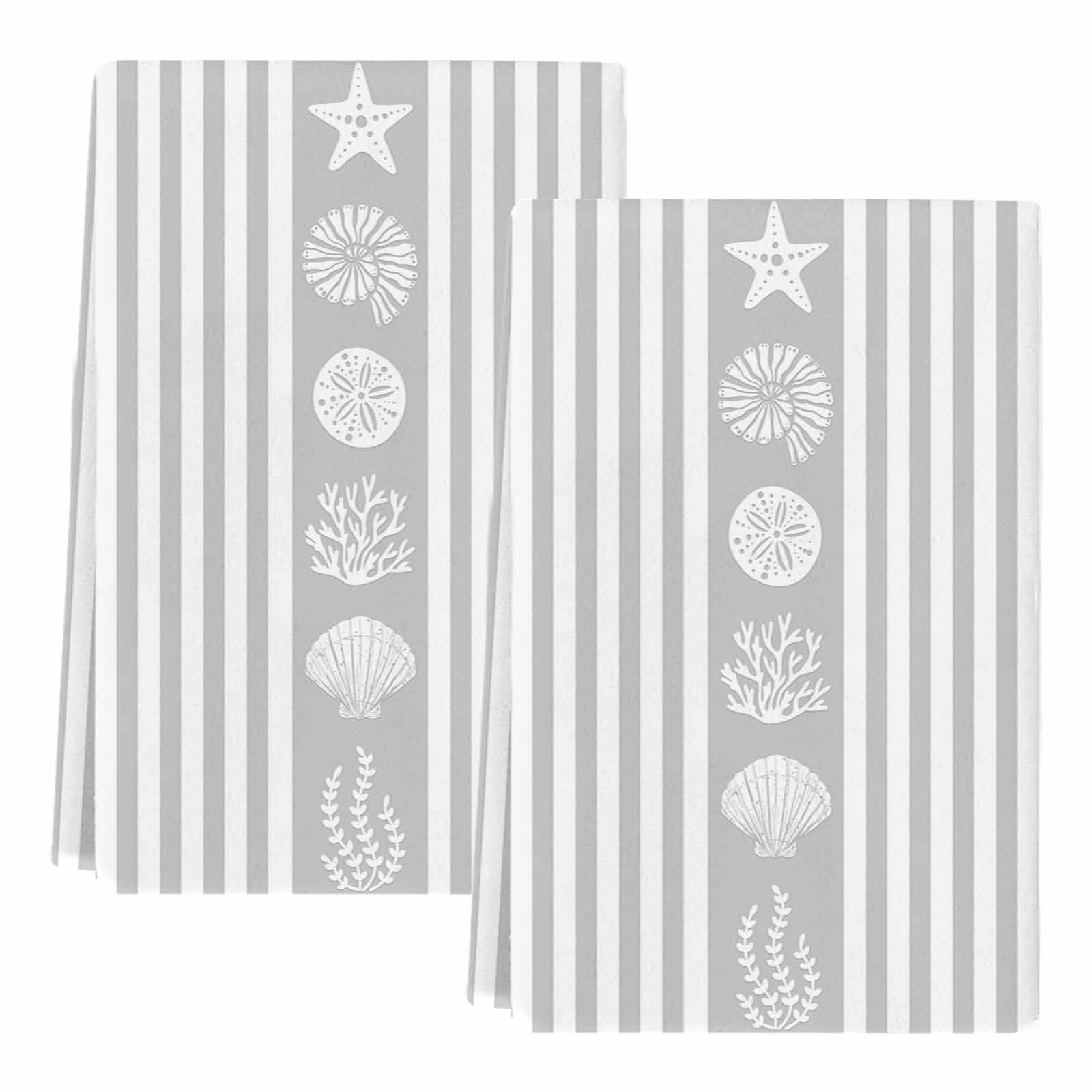 Dish Towels, Gray Stripes Shell Absorbent Kitchen Towels 2 PCS, Ocean ...
