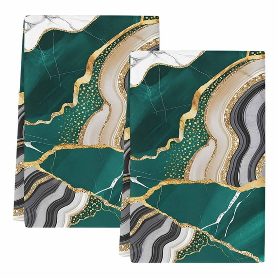 Dish Towels, Green Marble Texture Absorbent Kitchen Towels 2 PCS ...