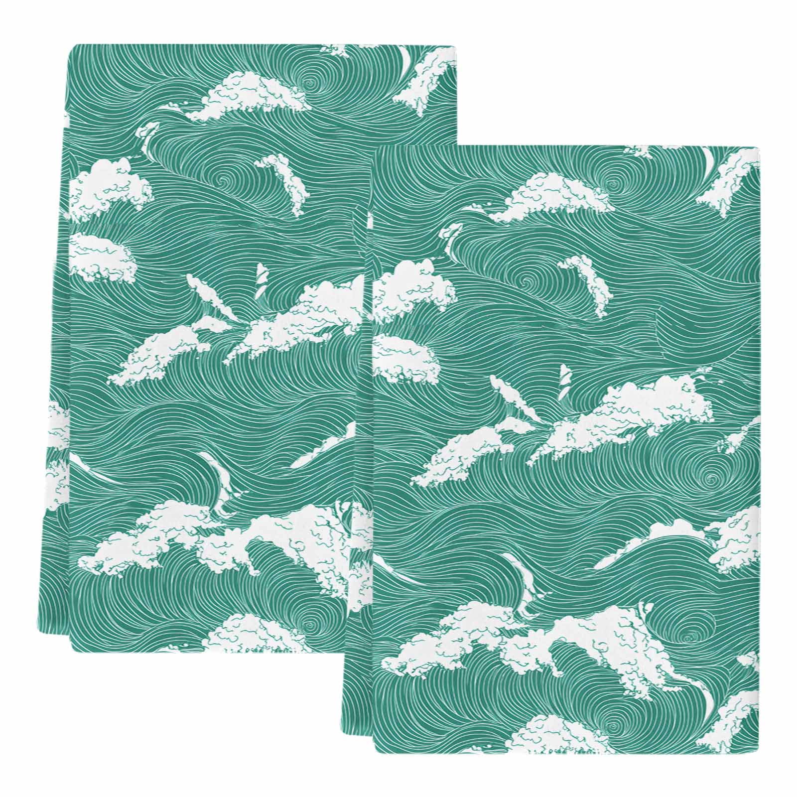 Dish Towels, Green Ocean Waves Absorbent Kitchen Towels 2 PCS, Wavy ...