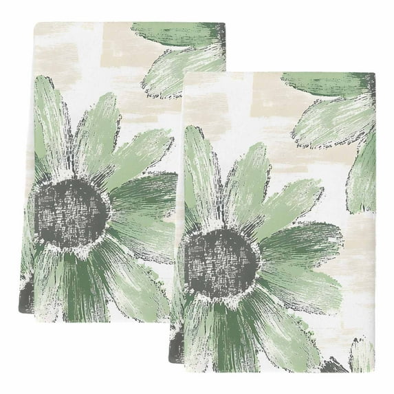 Dish Towels, Green Sunflower Absorbent Kitchen Towels 2 PCS, Floral ...