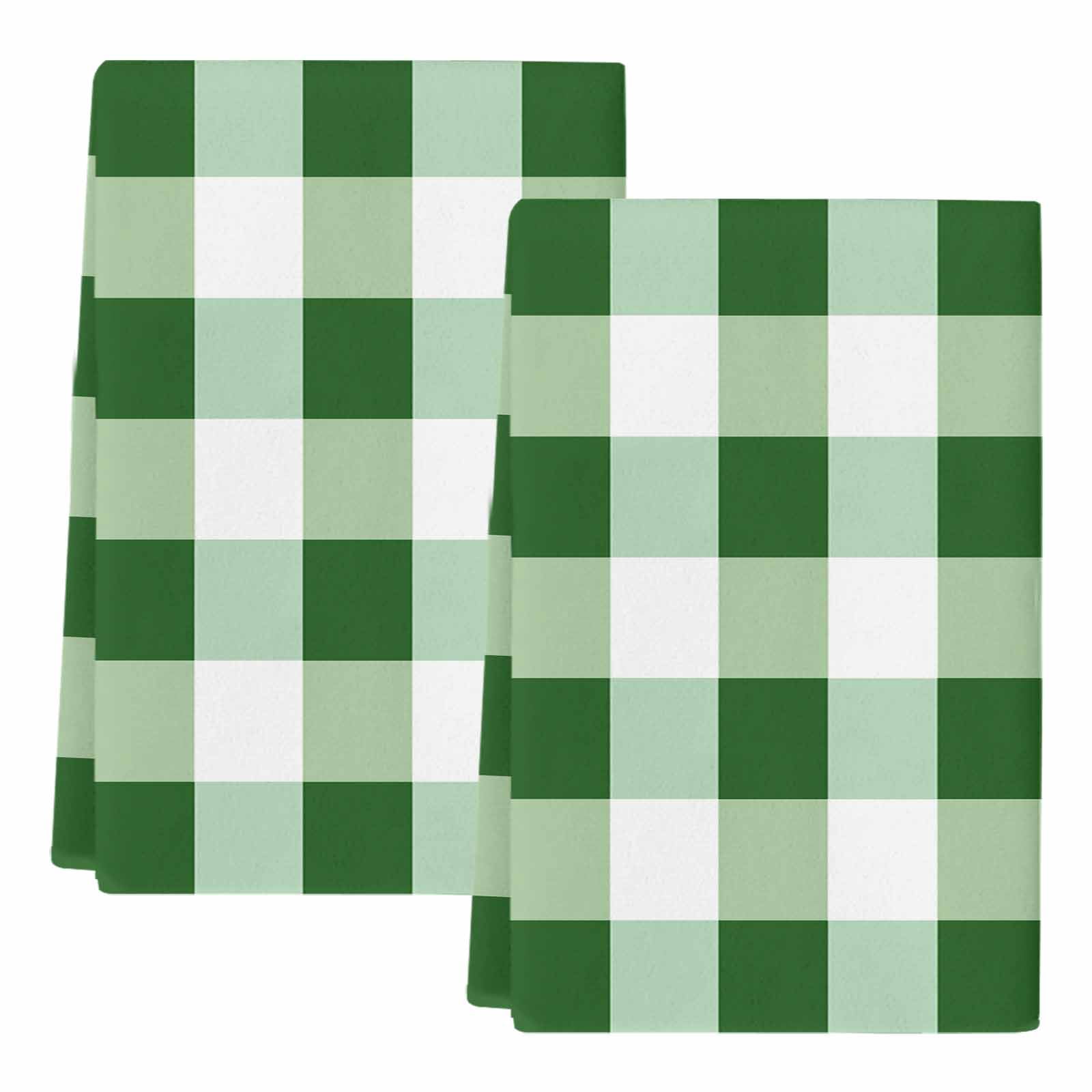 Dish Towels, Green White Buffalo Plaid Absorbent Kitchen Towels 2 PCS ...