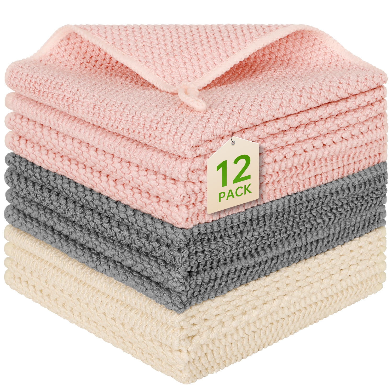 Dish Towels Kitchen Dishcloths Set of 12, Gray and White Tea Towels, Reusable and Absorbent Dish ...