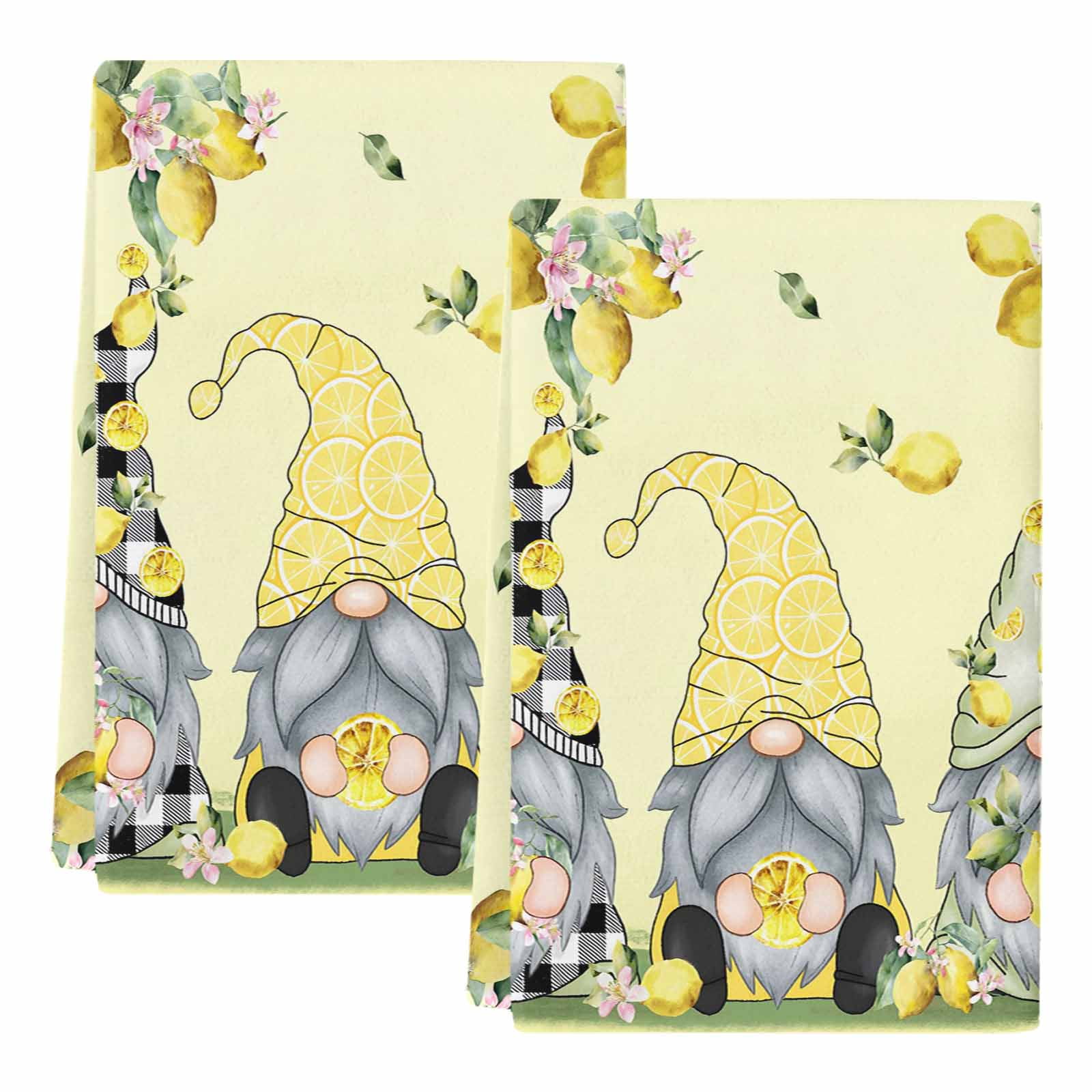 Dish Towels, Lemon Gnome Absorbent Kitchen Towels 2 PCS, Yellow Summer ...
