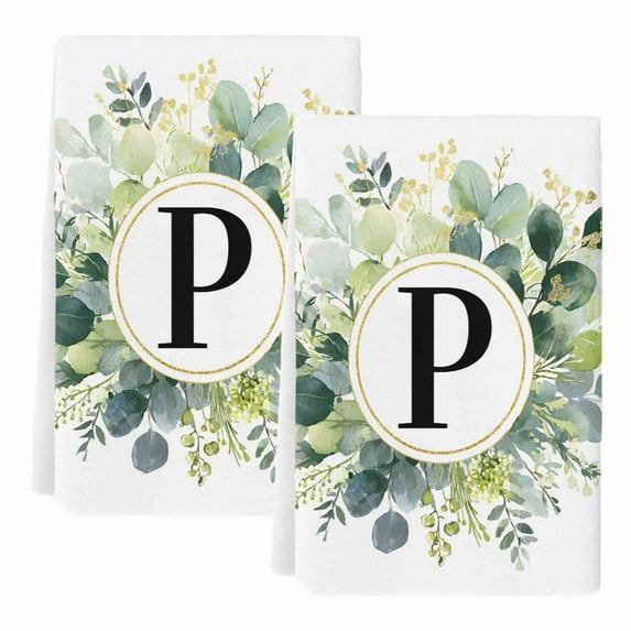 Dish Towels, Letter P Absorbent Kitchen Towels 2 PCS, Alphabet Green ...