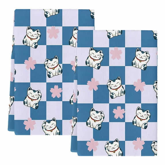 Dish Towels, Lucky Cat Absorbent Kitchen Towels 2 PCS, Cherry Blossoms ...