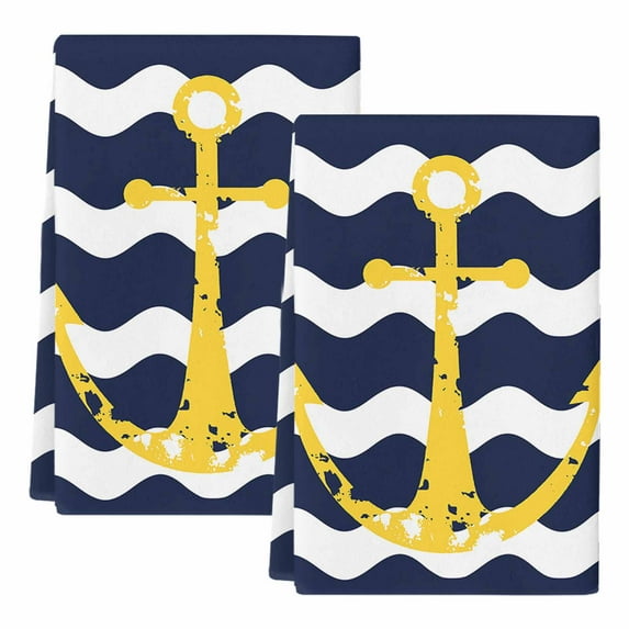 Dish Towels, Nautical Anchor Absorbent Kitchen Towels 2 PCS, Blue and ...