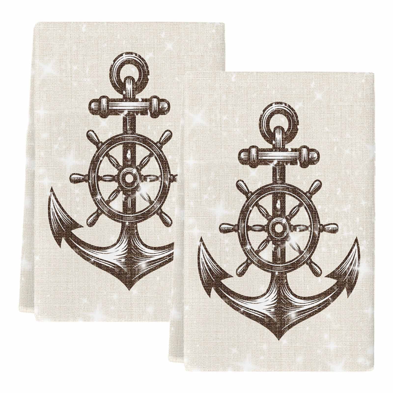 Dish Towels, Nautical Anchorr Absorbent Kitchen Towels 2 PCS, Linen ...