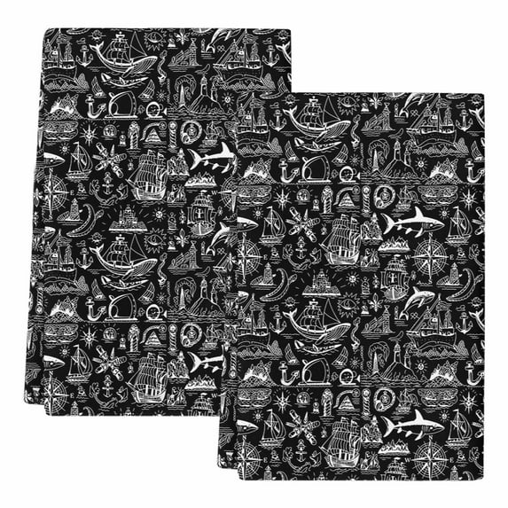 Dish Towels, Navigation Anchor Sailboat Absorbent Kitchen Towels 2 PCS ...