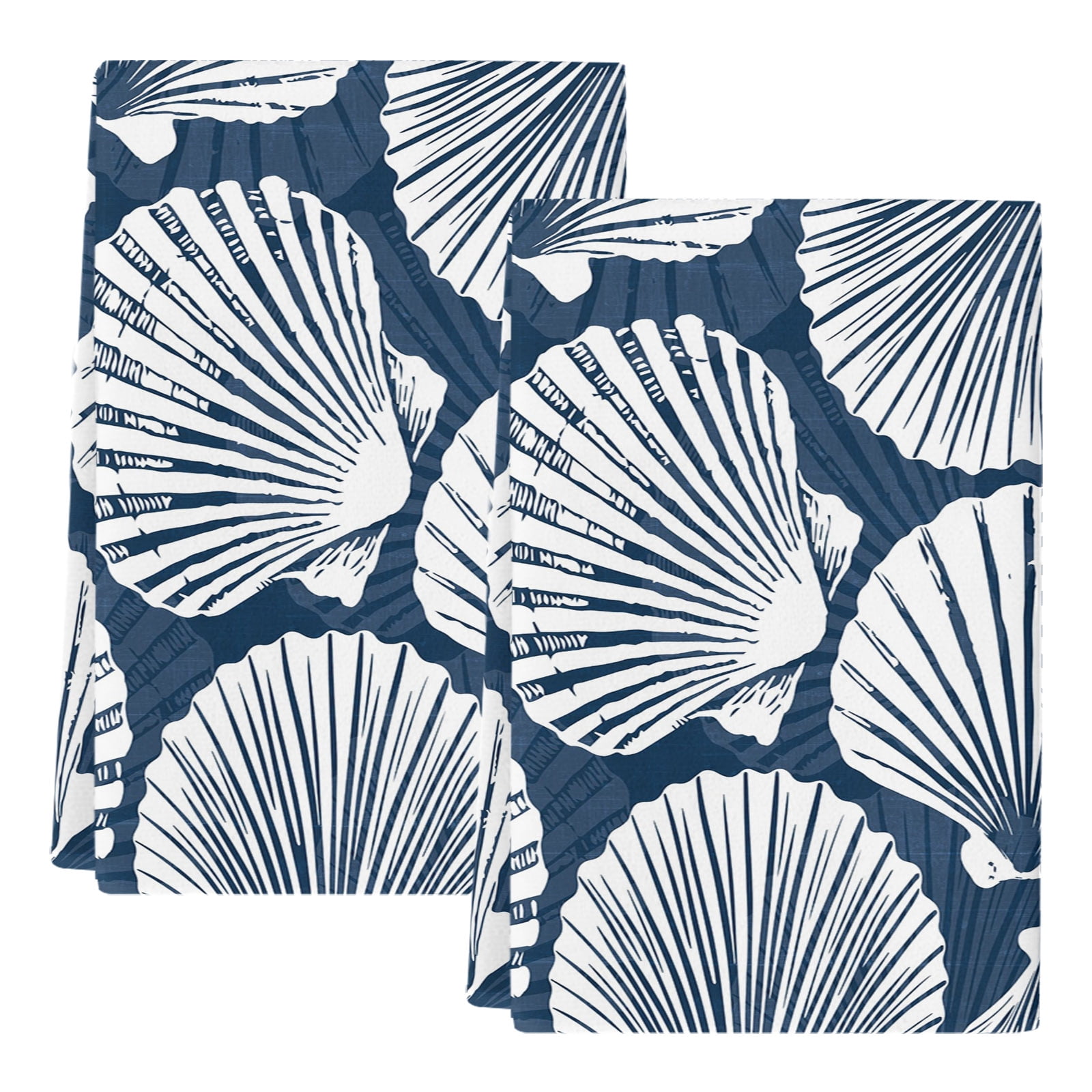 Dish Towels, Navy Blue Sea Shell Absorbent Kitchen Towels 2 PCS ...