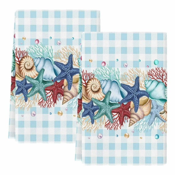 Dish Towels, Ocean Coral Starfish Conch Absorbent Kitchen Towels 2 PCS ...